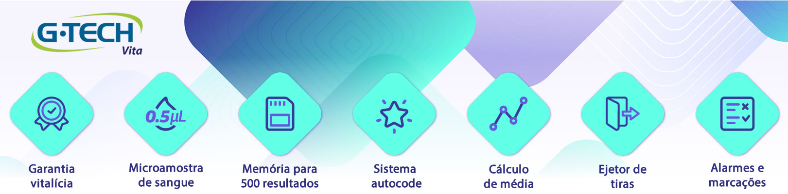 Kit Medidor de Glicose G-Tech VITA Completo C/ 10 Tiras G-Tech